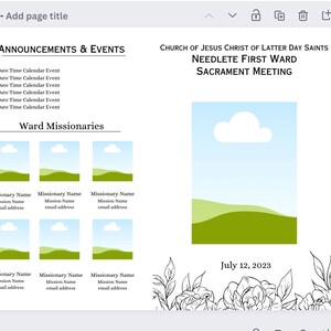 Floral LDS Sacrament Meeting Template, Bi-fold, Customizable and ...