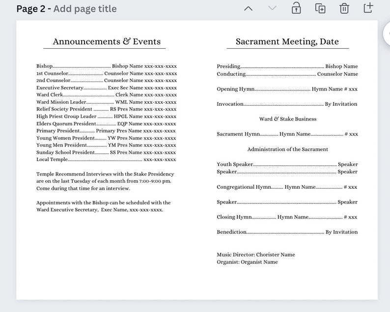 Simple Sacrament Meeting Bi-fold, Template Customizable and Editable in ...