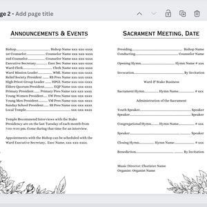 Floral LDS Sacrament Meeting Template, Bi-fold, Customizable and ...