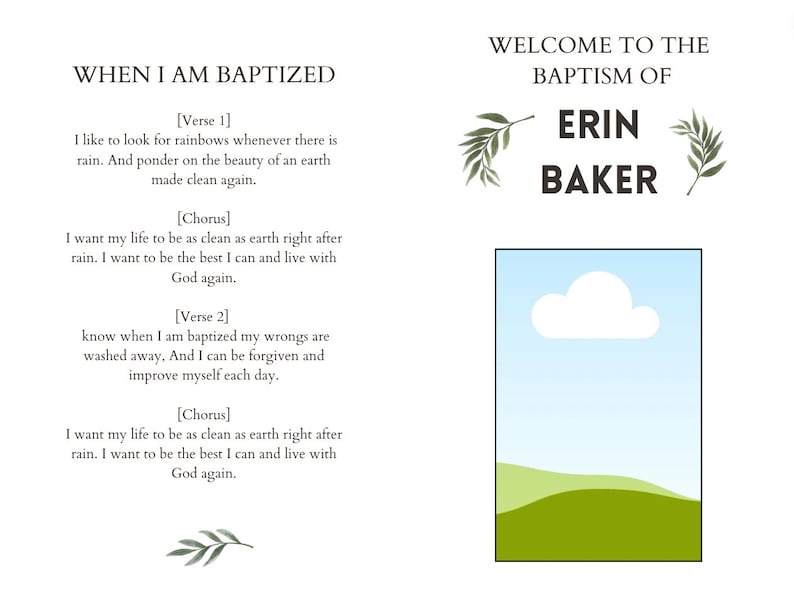 Subtle Greenery LDS Baptism Program, Customizable in Canva, Bi-fold - Etsy