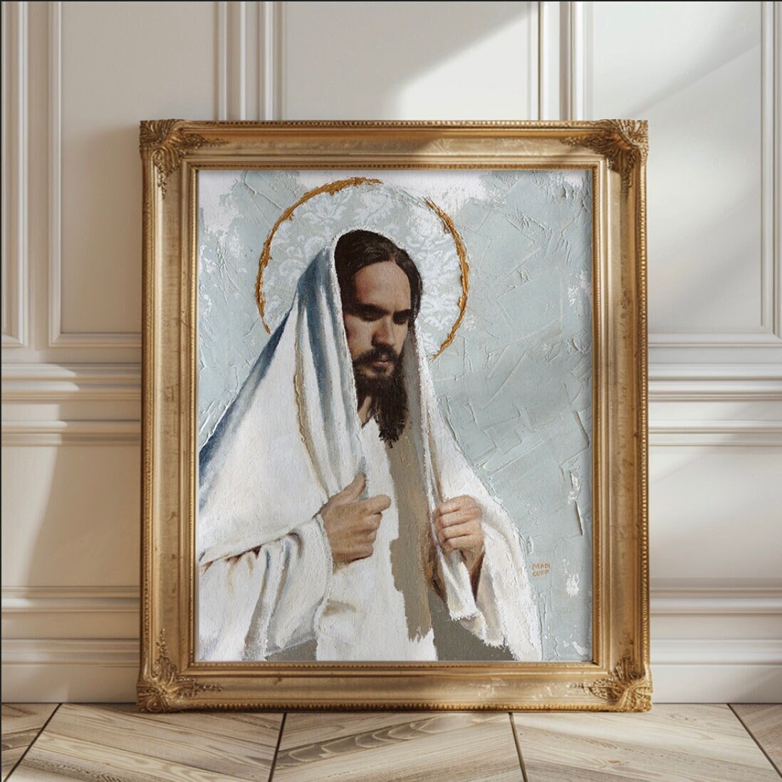 Jesus Christ Halo Painting Print, With Light Blue Background, Christian ...
