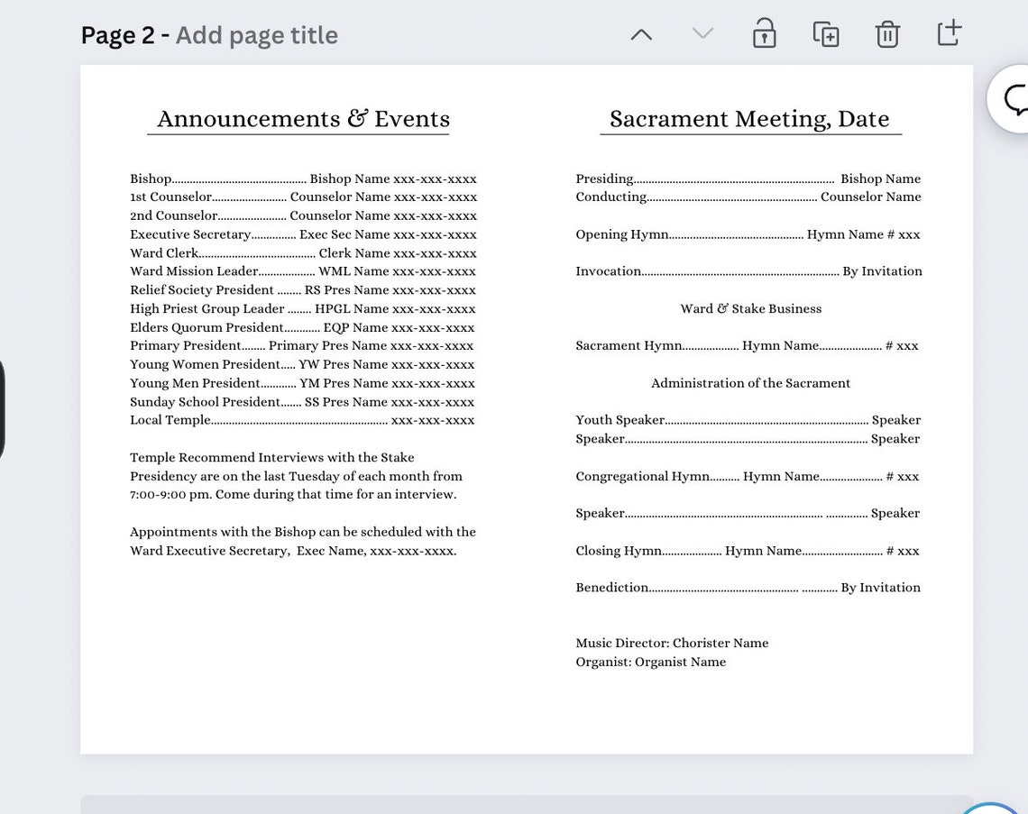 Unique Sacrament Meeting Template Customizable and Editable in Canva ...