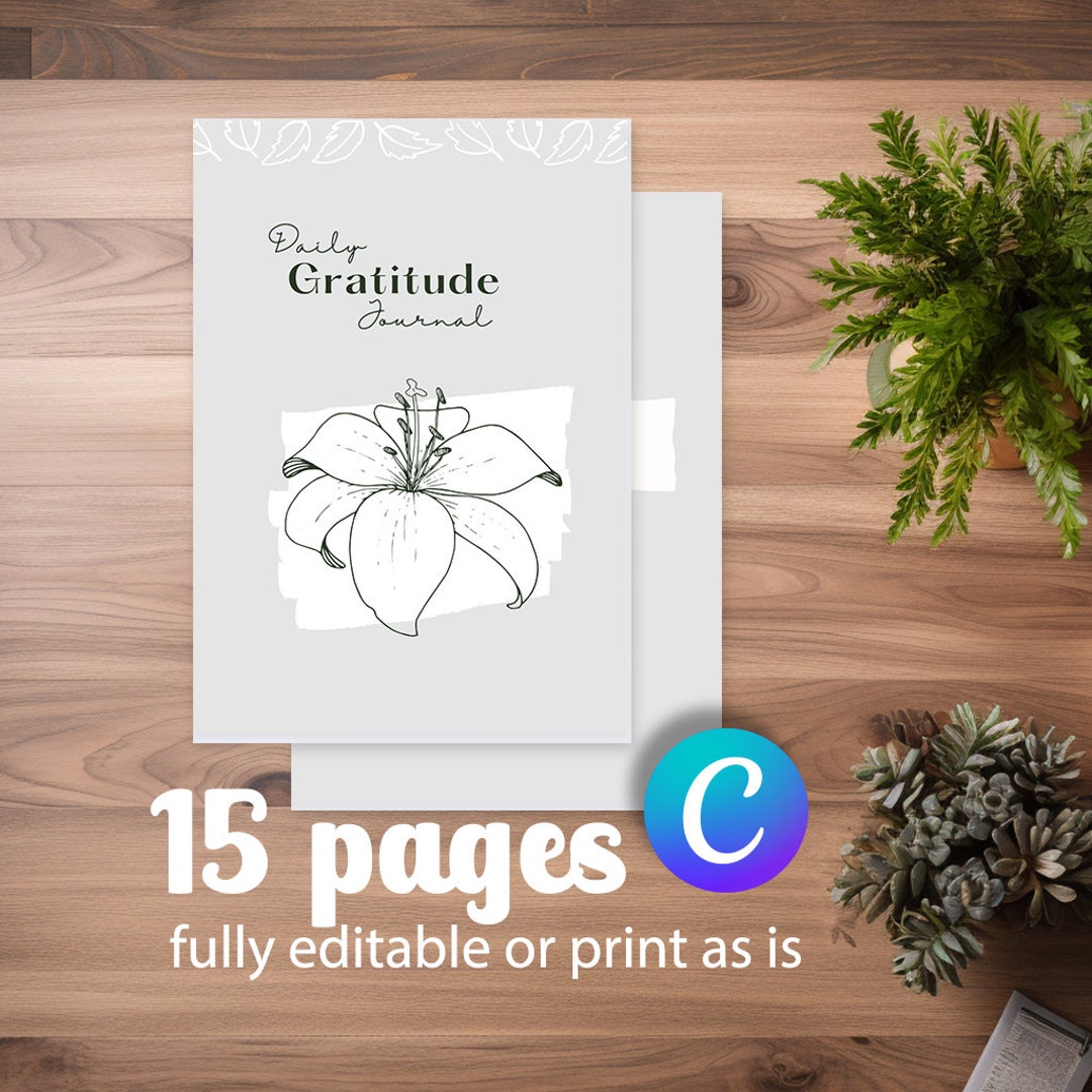 Editable Gratitude Journal Canva Template - 15 Pages - Light Gray With ...