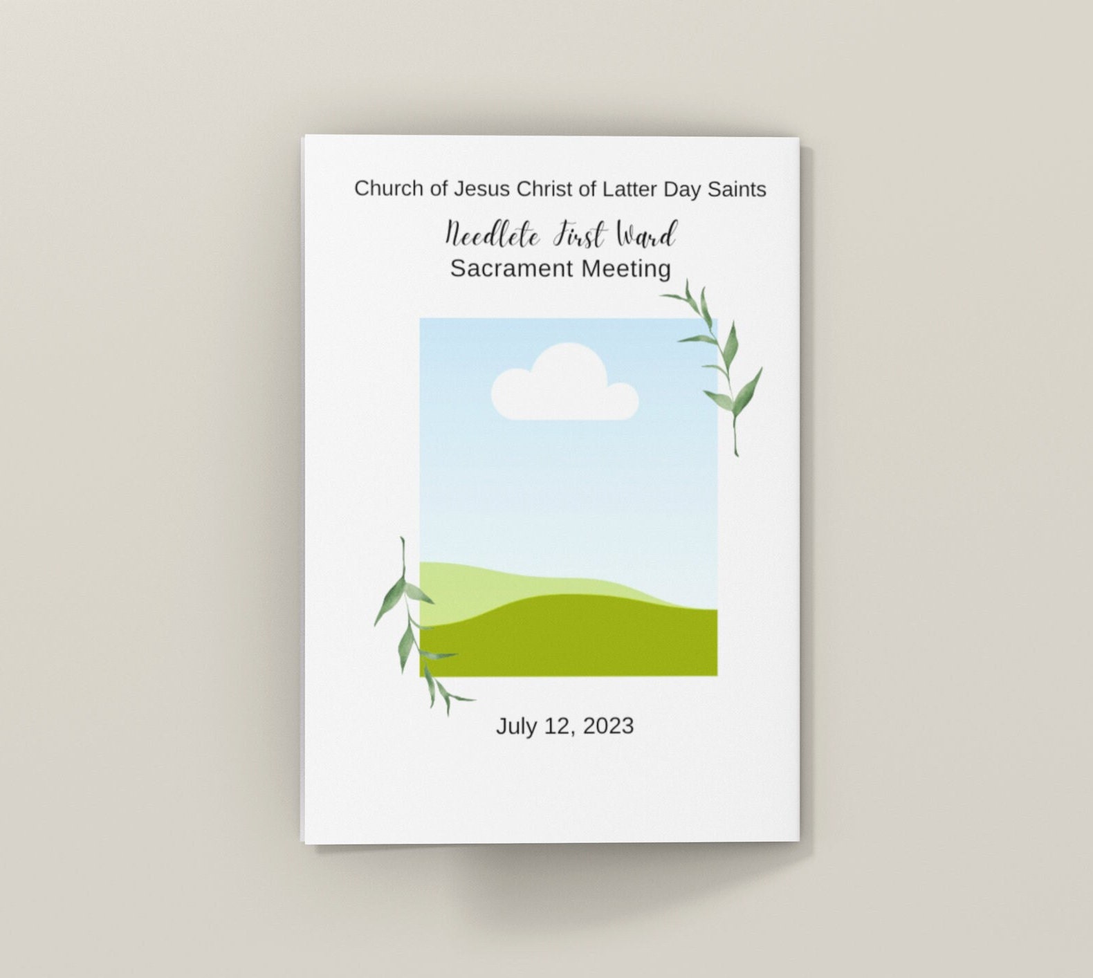 Subtle Greenery Sacrament Meeting Template Customizable in Canva, Bi ...