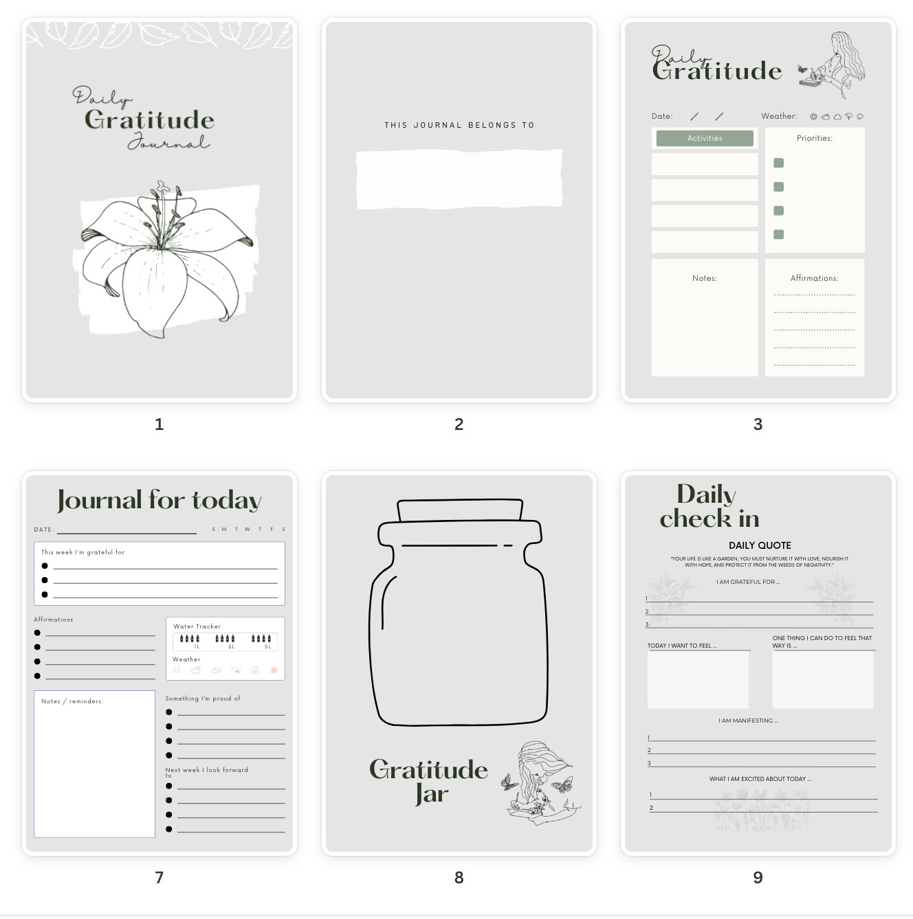 Editable Gratitude Journal Canva Template - 15 Pages - Light Gray With ...