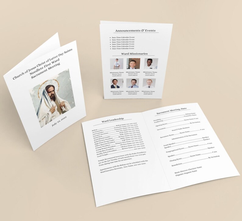 Simple Sacrament Meeting Bi-fold, Template Customizable and Editable in ...