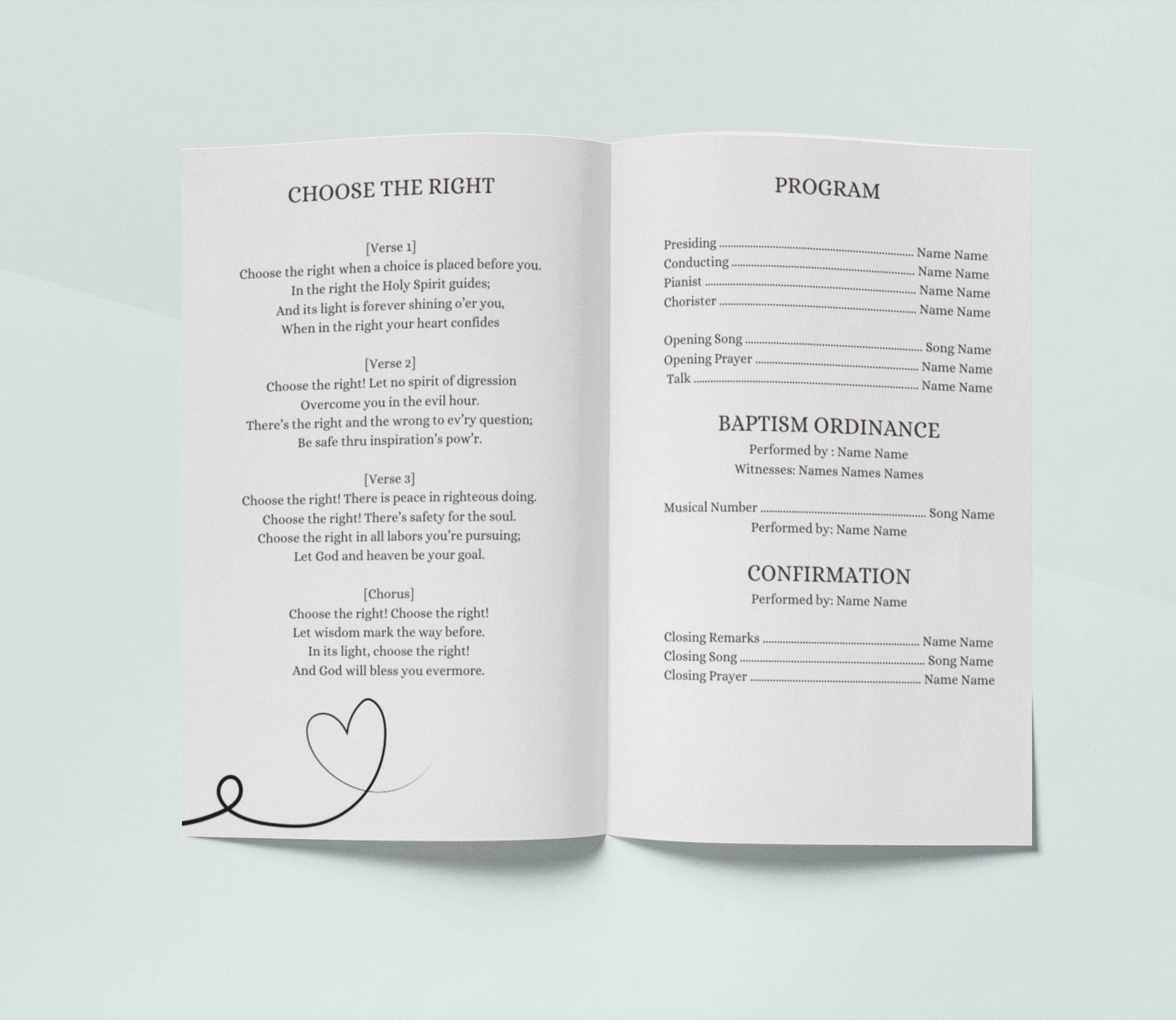 Simple LDS Baptism Program, Customizable in Canva,bi-fold - Etsy