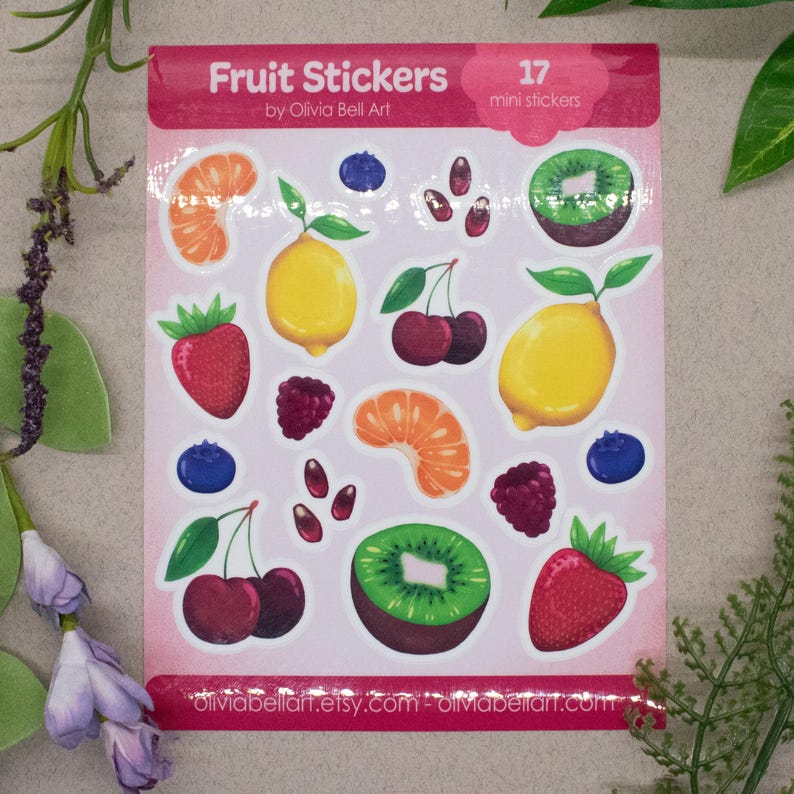 Fruit Vinyl Sticker Sheet | 17 Mini Stickers for Water Bottles, Laptops ...