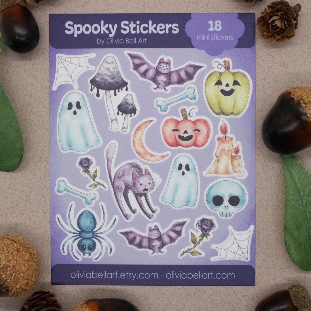 Spooky Vinyl Sticker Sheet | 18 Mini Stickers for Water Bottles ...