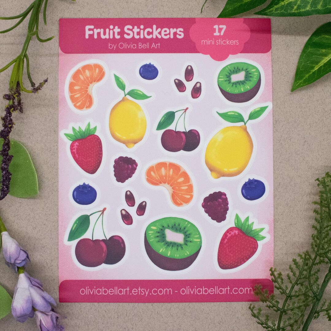 Fruit Vinyl Sticker Sheet | 17 Mini Stickers for Water Bottles, Laptops ...