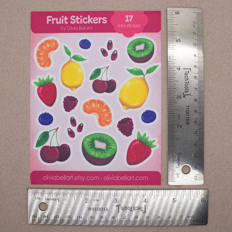 Fruit Vinyl Sticker Sheet | Handmade Mini Stickers for Laptop, Water ...