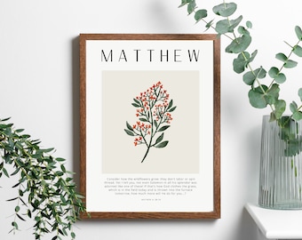 Matthew 6 Wildflowers, DIGITAL Download, Bible Verse, Scripture Wall ...