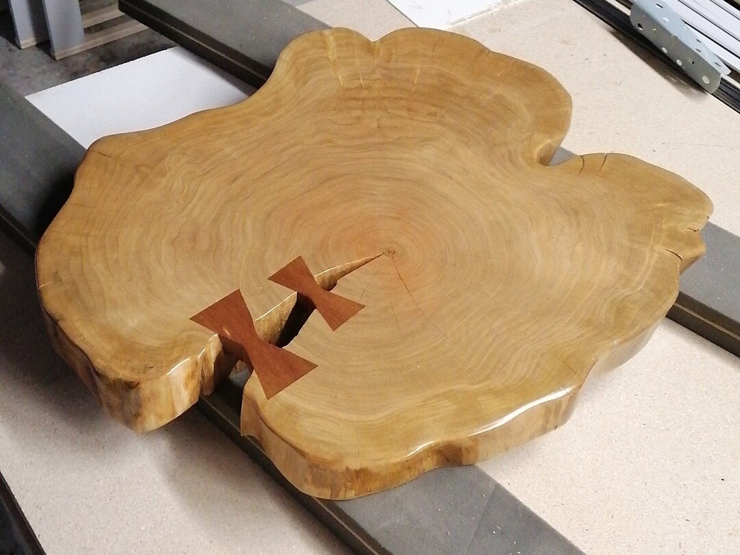 Tree Disk Table With Dovetail Inlay - Etsy