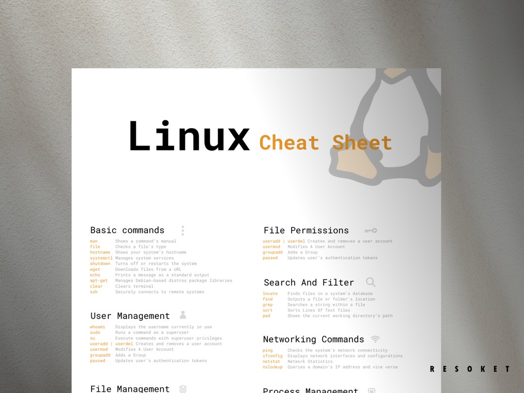 Linux Cheat Sheet, High Quality Linux CLI Sheet, White & Light Theme ...