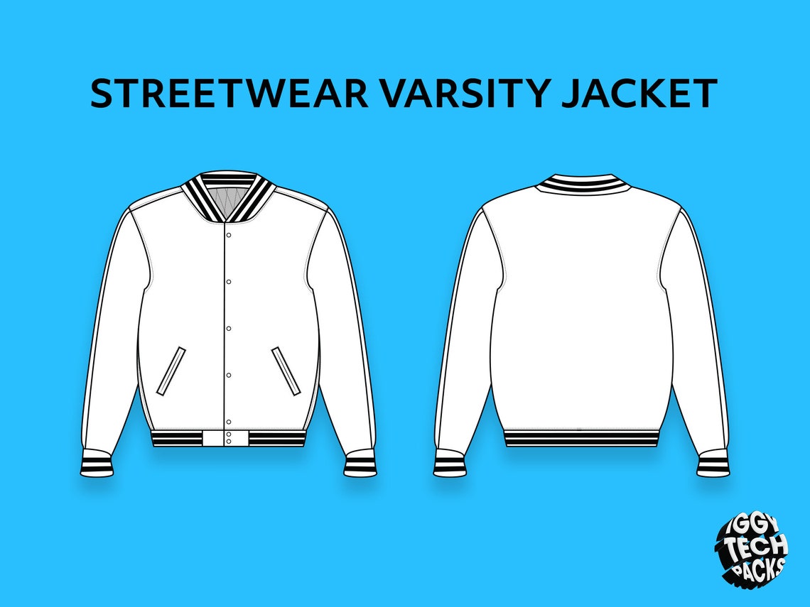 Varsity Jacket Tech Pack | Letterman Bomber Template | Fashion Flat ...