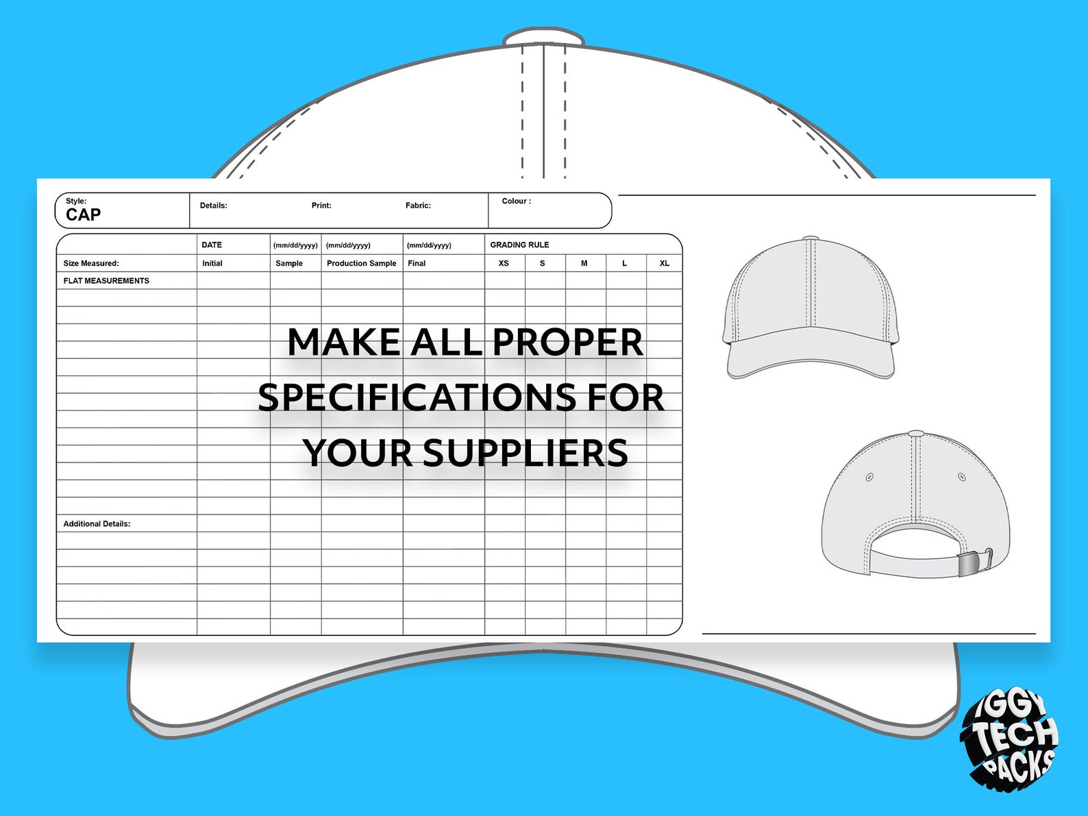 Baseball Cap Tech Pack | Hat Template Fashion Flat Sketch | Adobe ...
