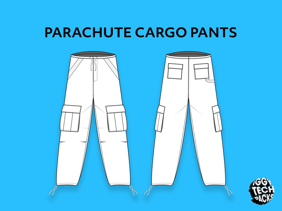 Cargo Pants Tech Pack | Parachute Pants Template | Fashion Flat Sketch ...