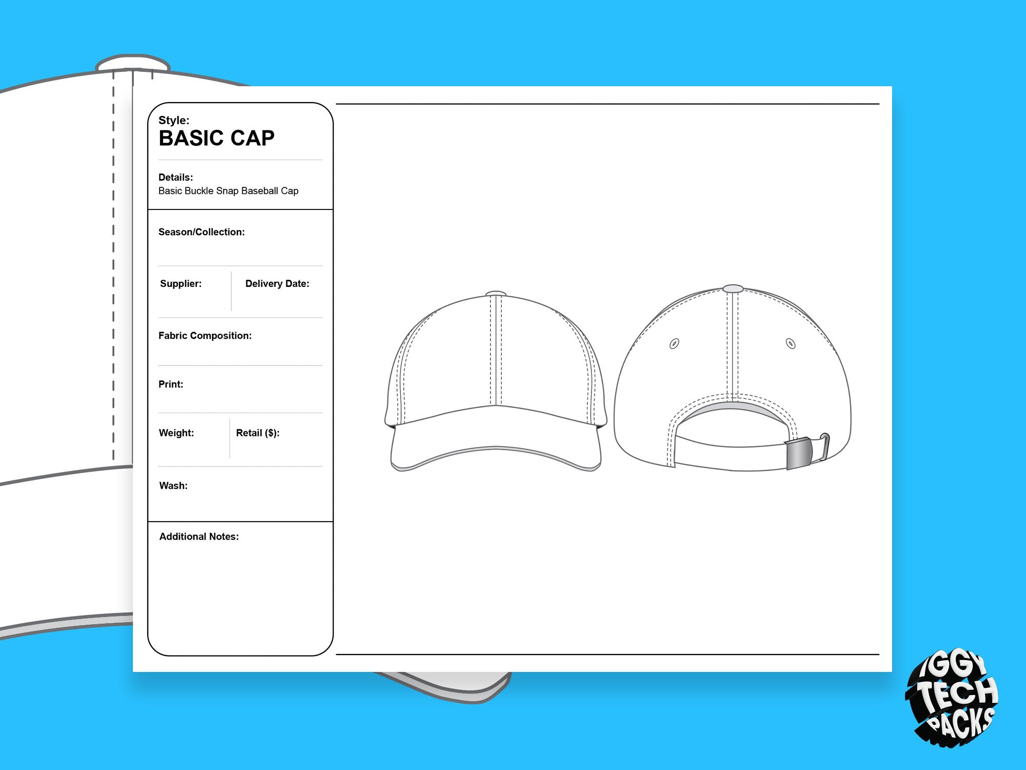 Baseball Cap Tech Pack | Hat Template Fashion Flat Sketch | Adobe ...