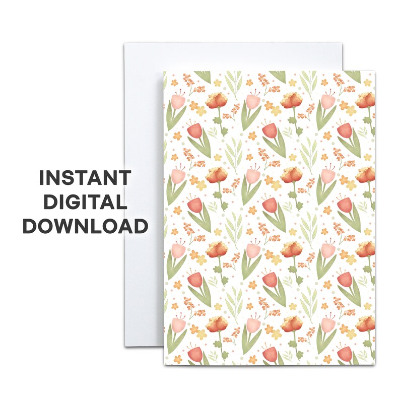 Tulips Printable Card: Blank Greeting Cards, Just Because Cards JPG ...