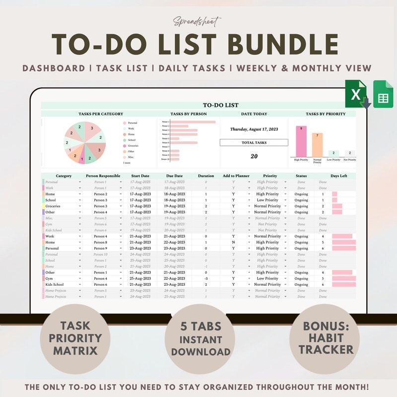 Task Tracker Excel - Etsy