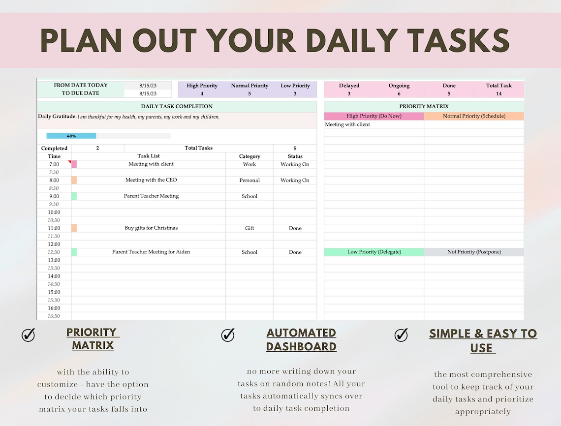 To Do List Excel Spreadsheet Task Tracker Google Sheet Task Planner ...