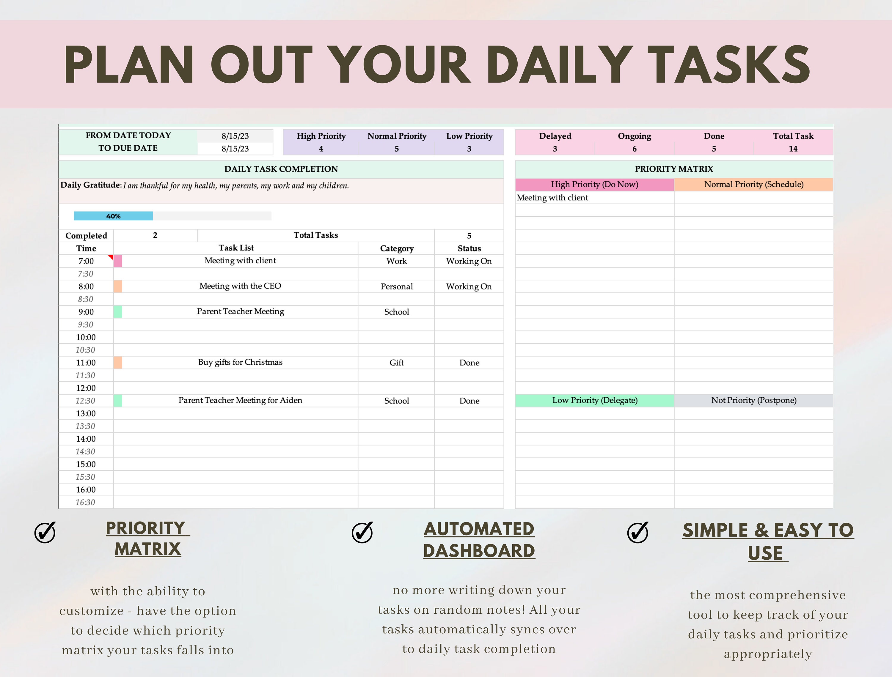 To Do List Excel Spreadsheet Task Tracker Google Sheet Task - Etsy