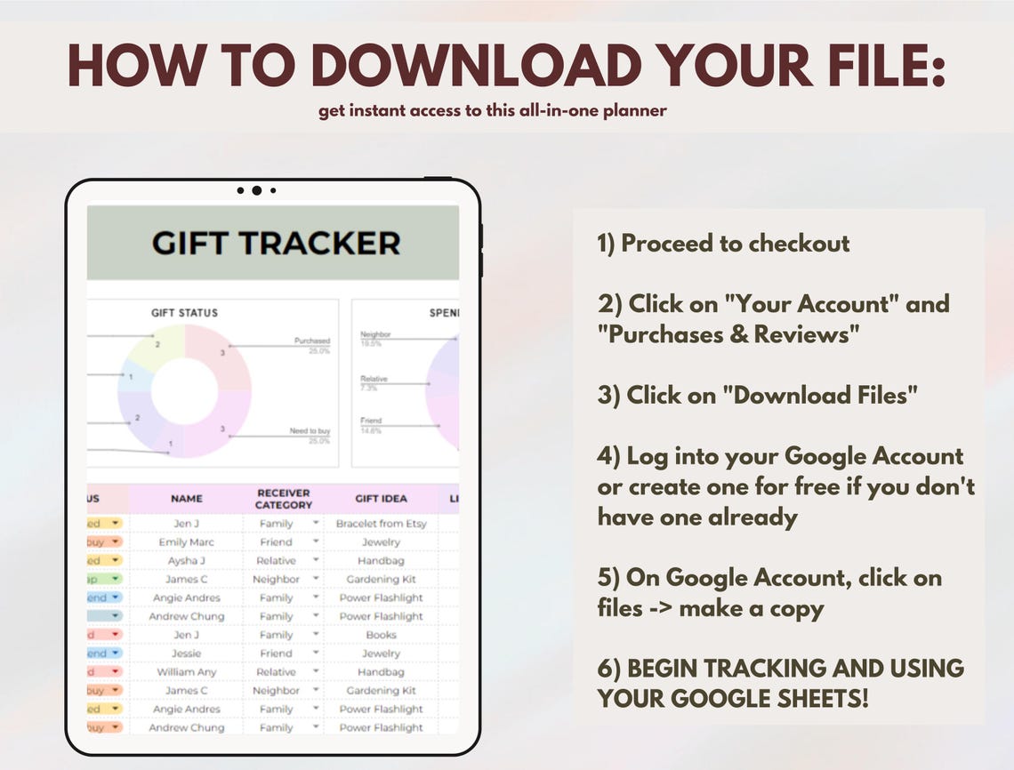 Christmas Gift Tracker Google Excel Spreadsheet, Christmas Budget ...