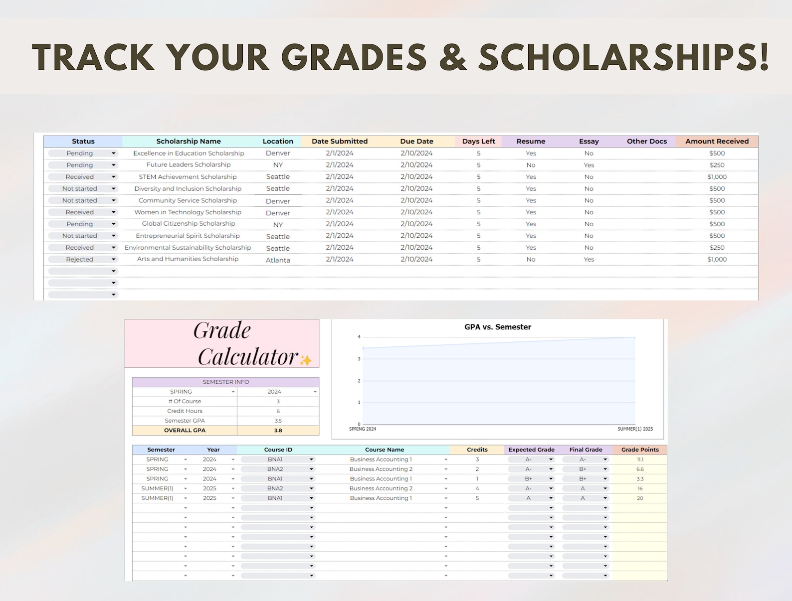 Assignment Tracker Student Homework Planner Google Sheets Excel 2024 ...