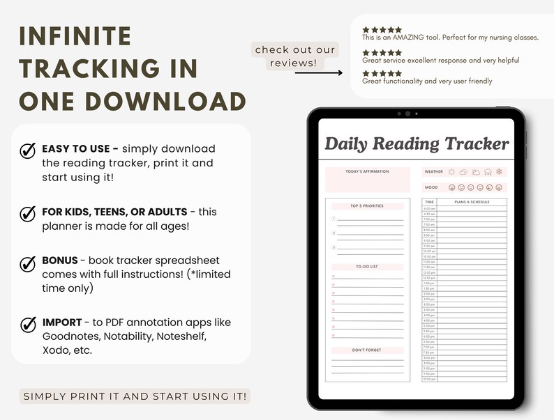 Book Reading Planner Bundle PRINTABLE Book Journal Monthly Yearly ...