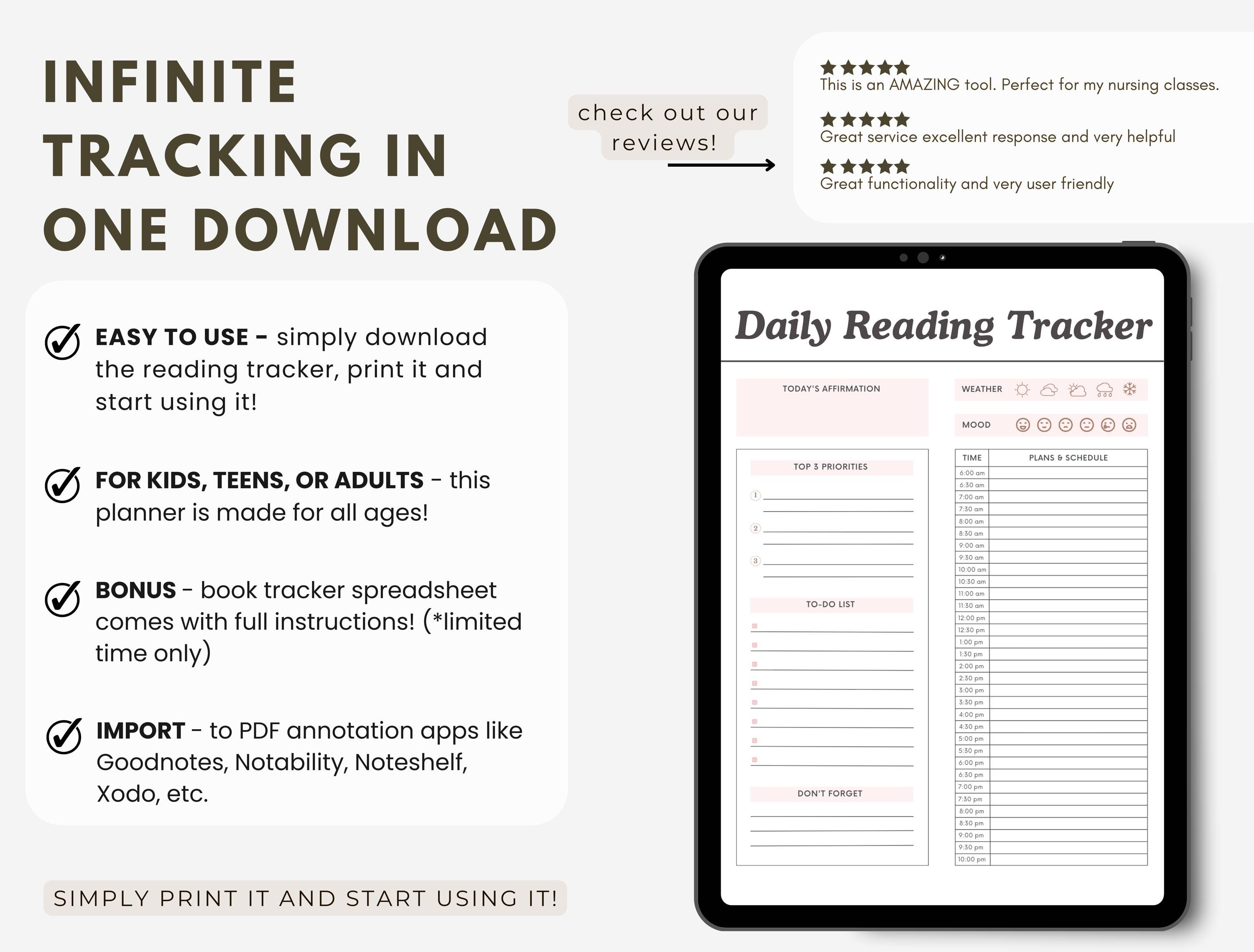 Book Reading Planner Bundle PRINTABLE Book Journal Monthly Yearly ...