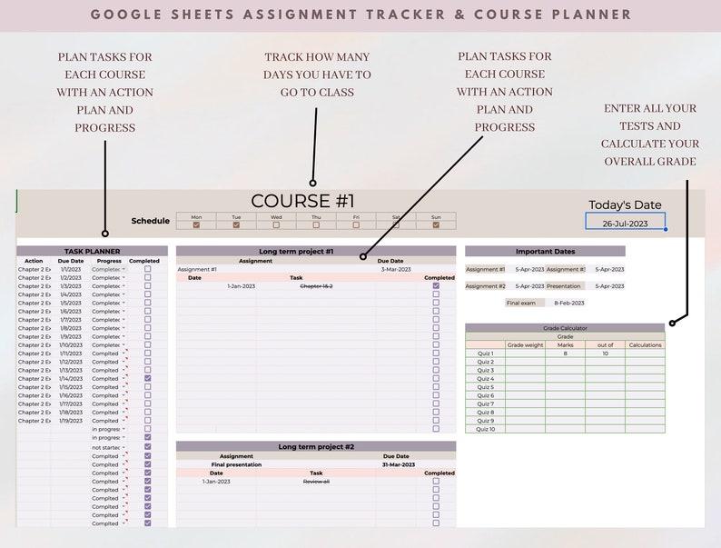 Assignment Tracker Student Homework Planner Google Sheets - Etsy