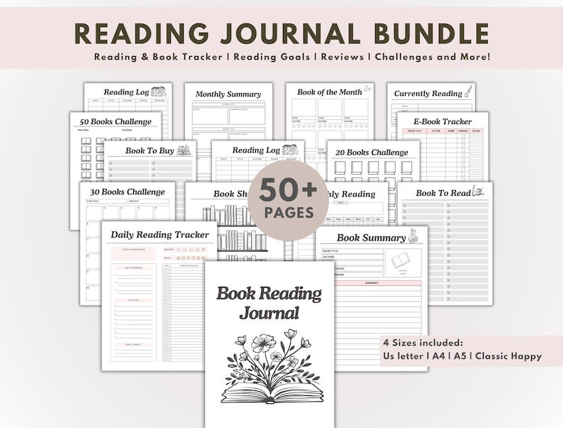 Book Reading Planner Bundle PRINTABLE Book Journal Monthly Yearly ...