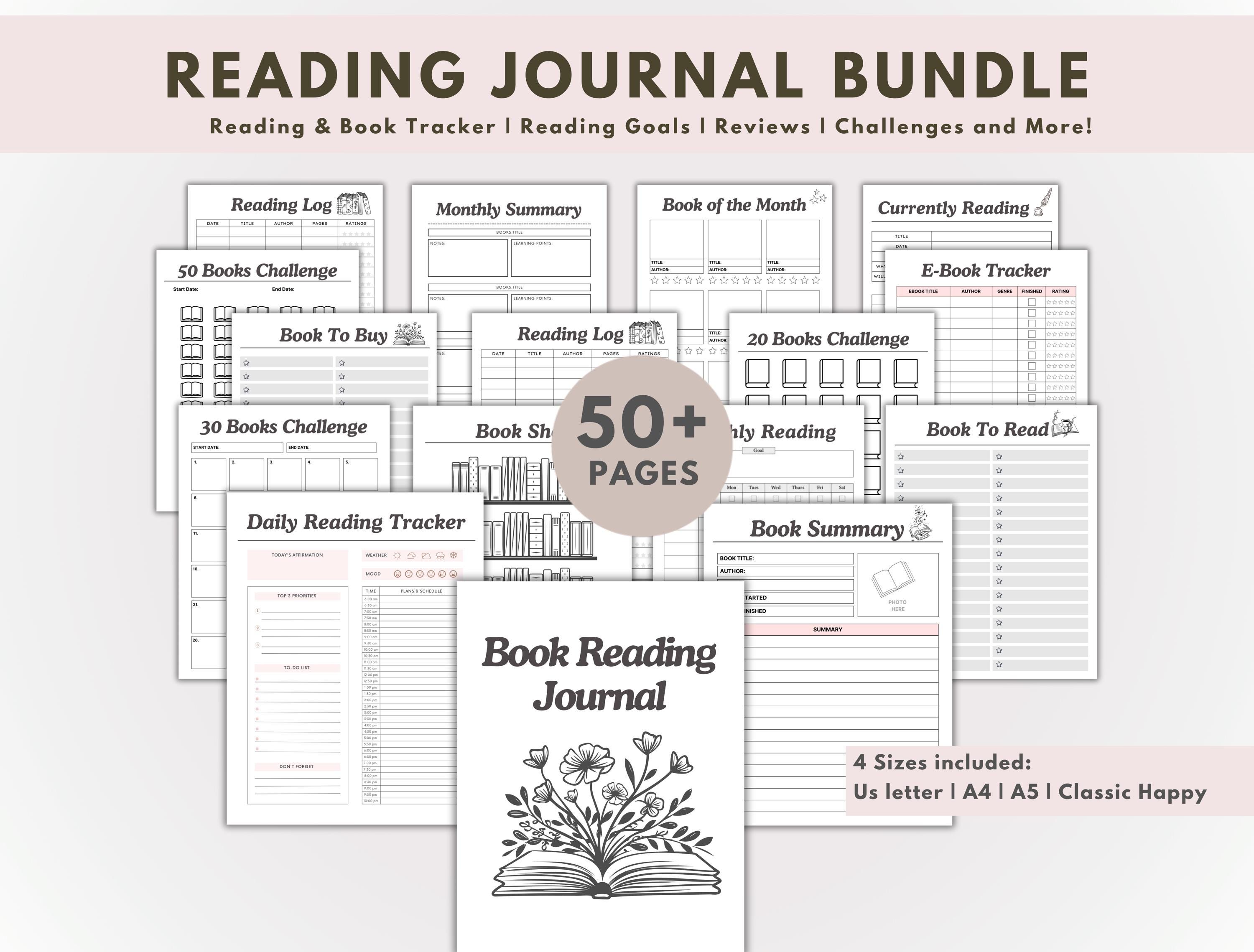Book Reading Planner Bundle PRINTABLE Book Journal Monthly Yearly ...