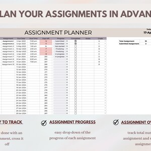 Assignment Tracker Student Homework Planner Google Sheets Excel 2024 ...