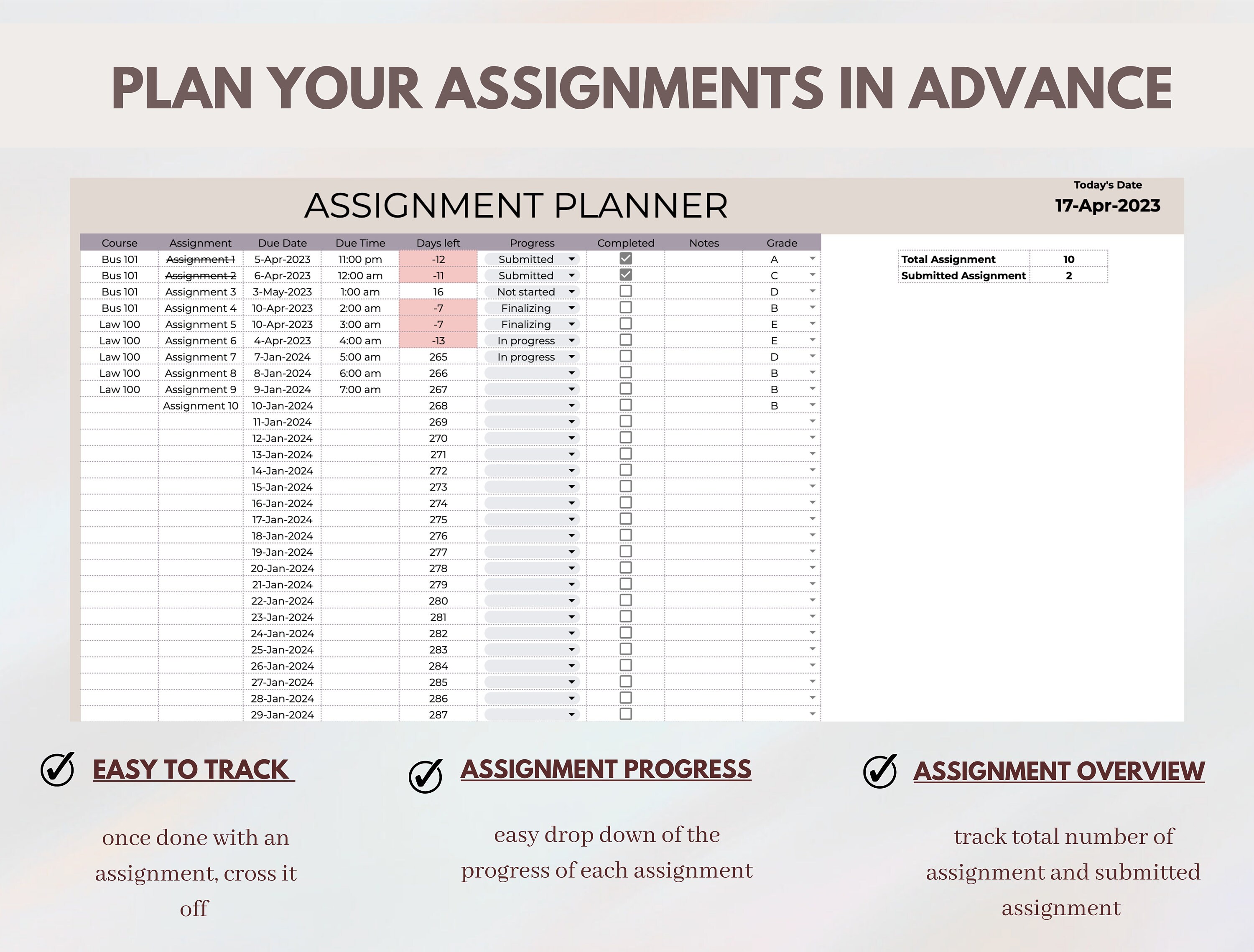 Assignment Tracker Student Homework Planner Google Sheets - Etsy