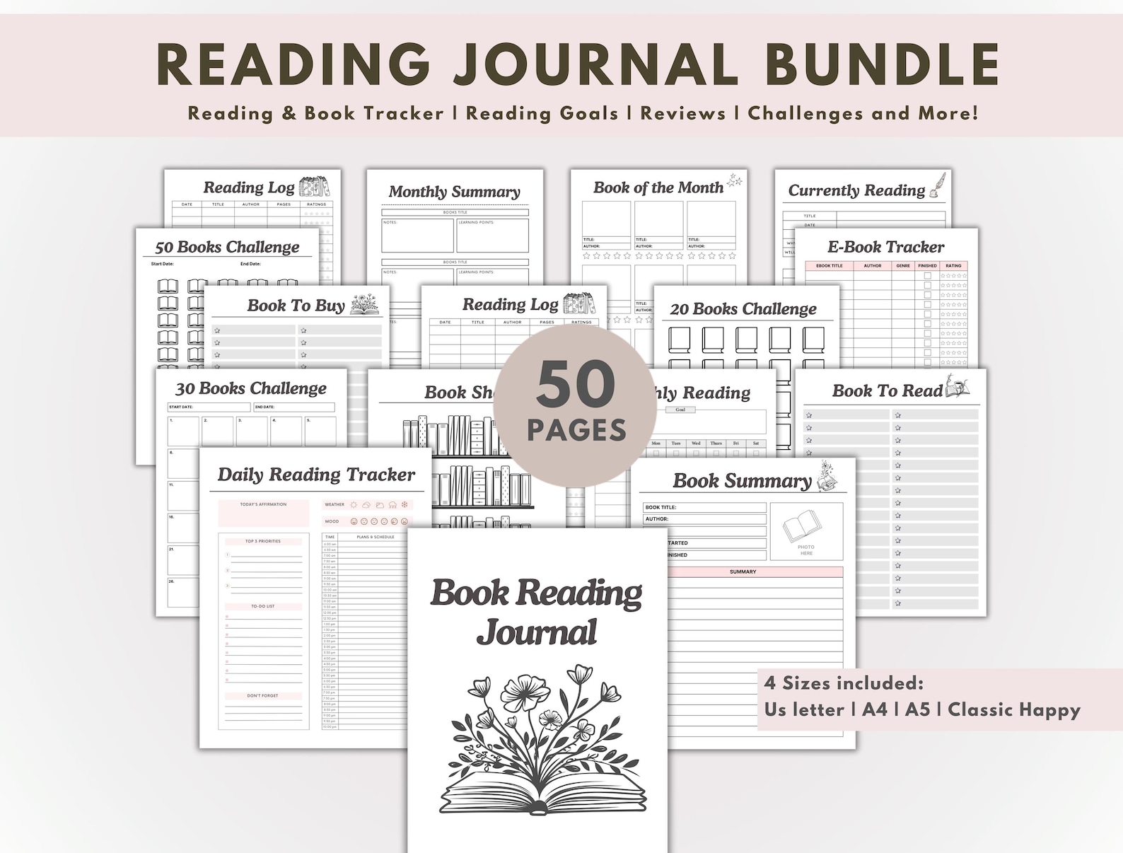 Book Reading Journal Reading Planner Bundle Book Tracker Printable ...
