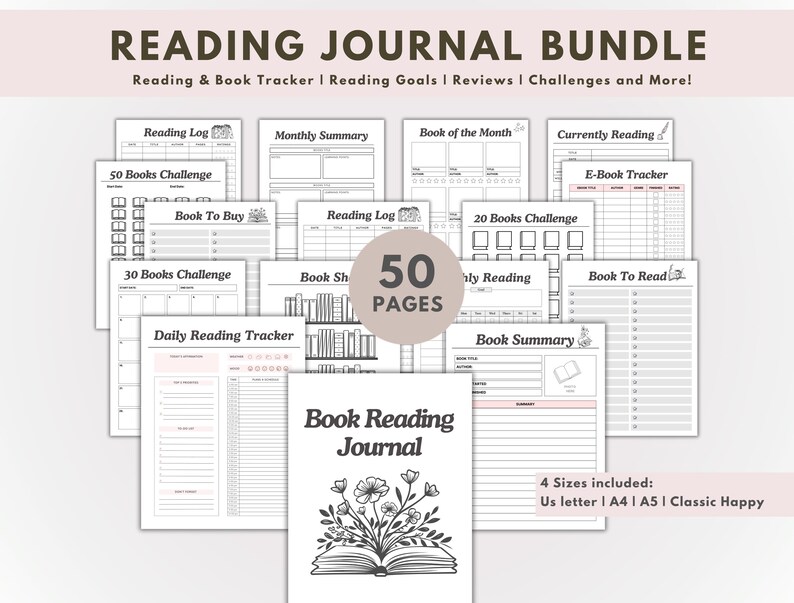 Book Reading Journal Reading Planner Bundle Book Tracker Printable ...