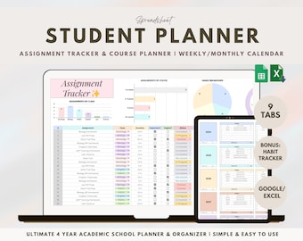 Assignment Tracker Student Homework Planner Google Sheets Excel 2024 ...