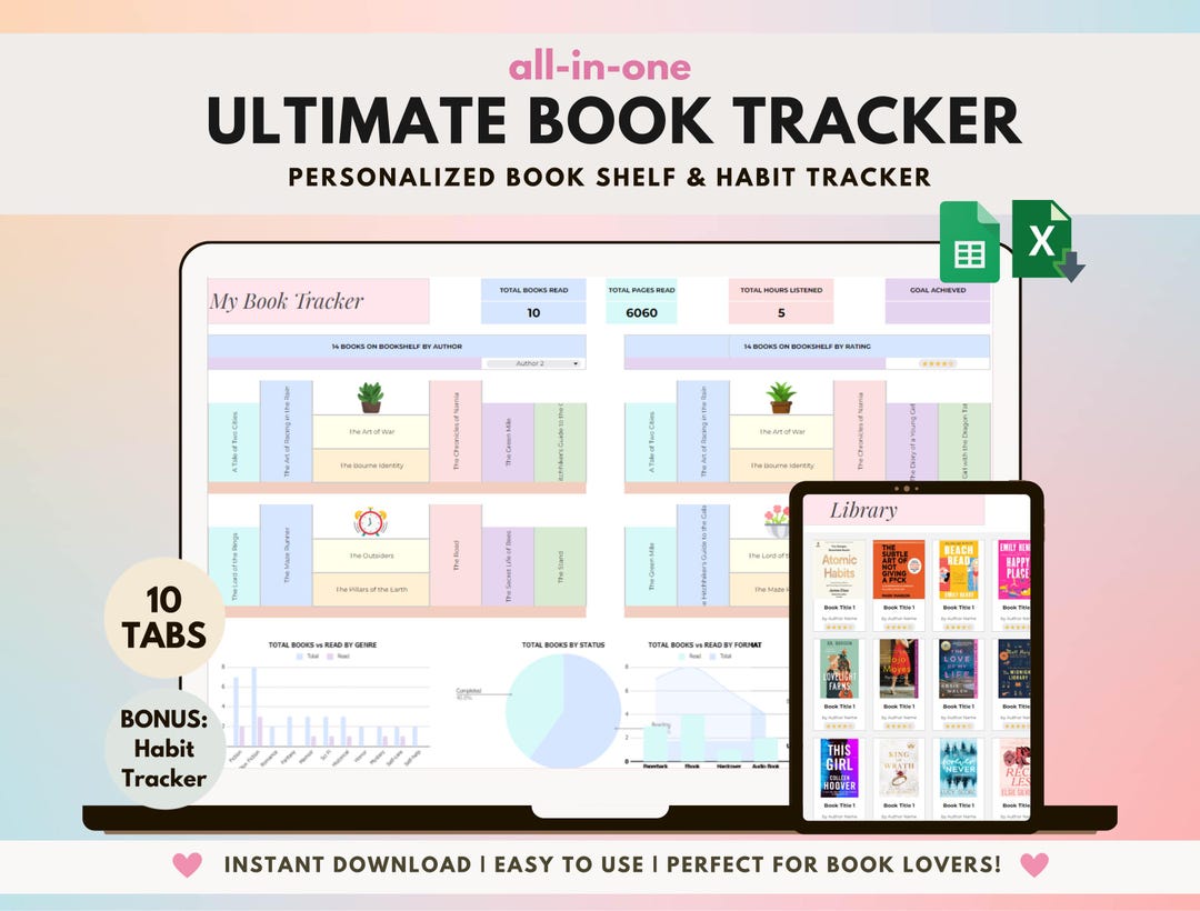 Book & Reading List Tracker Google Excel Spreadsheet Series Tracker ...