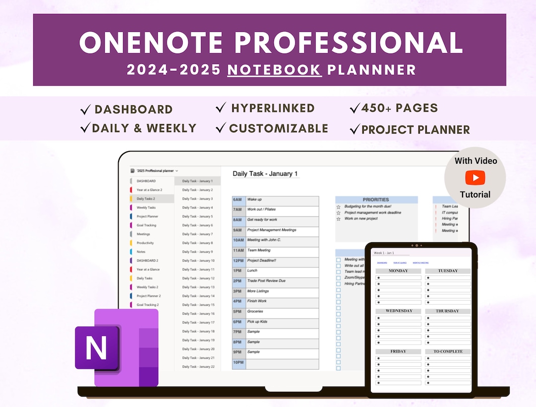 Onenote Planner for Work, 2024 2025 Onenote Professional Template for ...