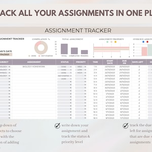 Assignment Tracker Student Homework Planner Google Sheets Excel 2024 ...