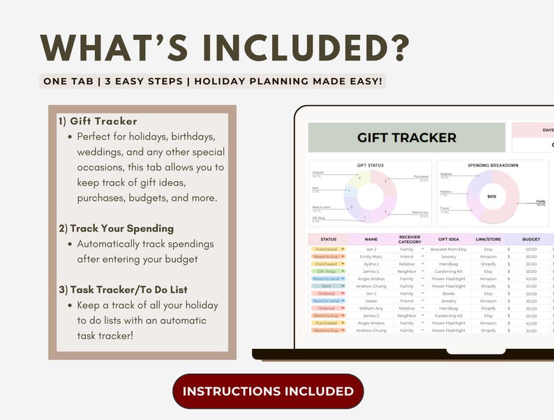 Christmas Gift Tracker Google Excel Spreadsheet, Christmas Budget ...