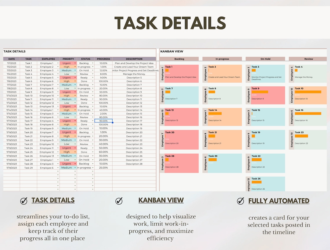 Kanban Board Excel Spreadsheet Task Priority Tracker Employee to Do ...