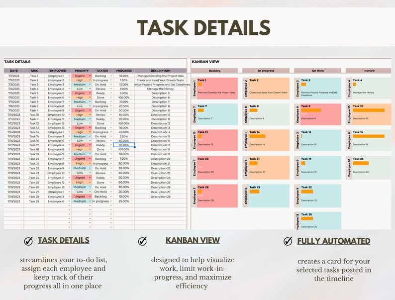 Kanban Board Excel Spreadsheet Task Priority Tracker Employee to Do List Google Sheet Project ...