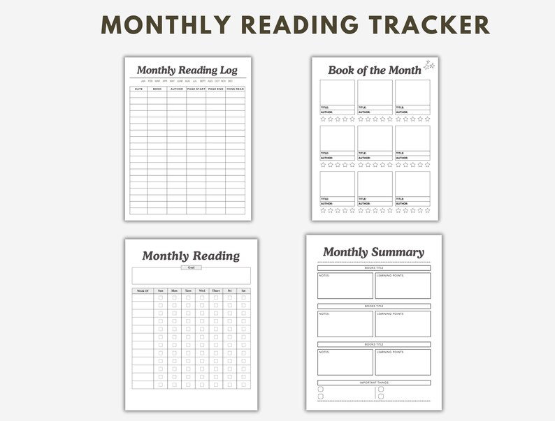 Book Reading Planner Bundle PRINTABLE Book Journal Monthly Yearly ...