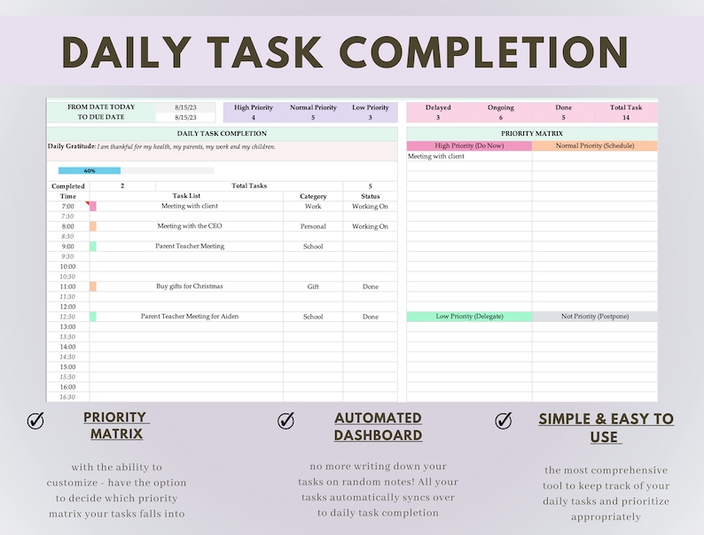 Excel to Do List Task Tracker Google Sheets Digital Daily Weekly ...