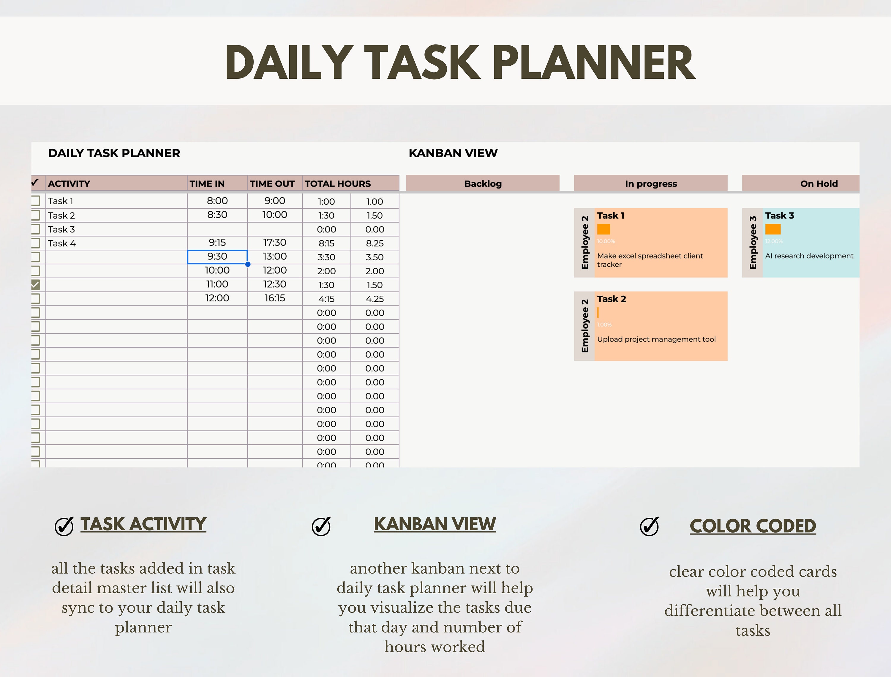 Kanban Board Excel Spreadsheet Task Priority Tracker Employee to Do ...
