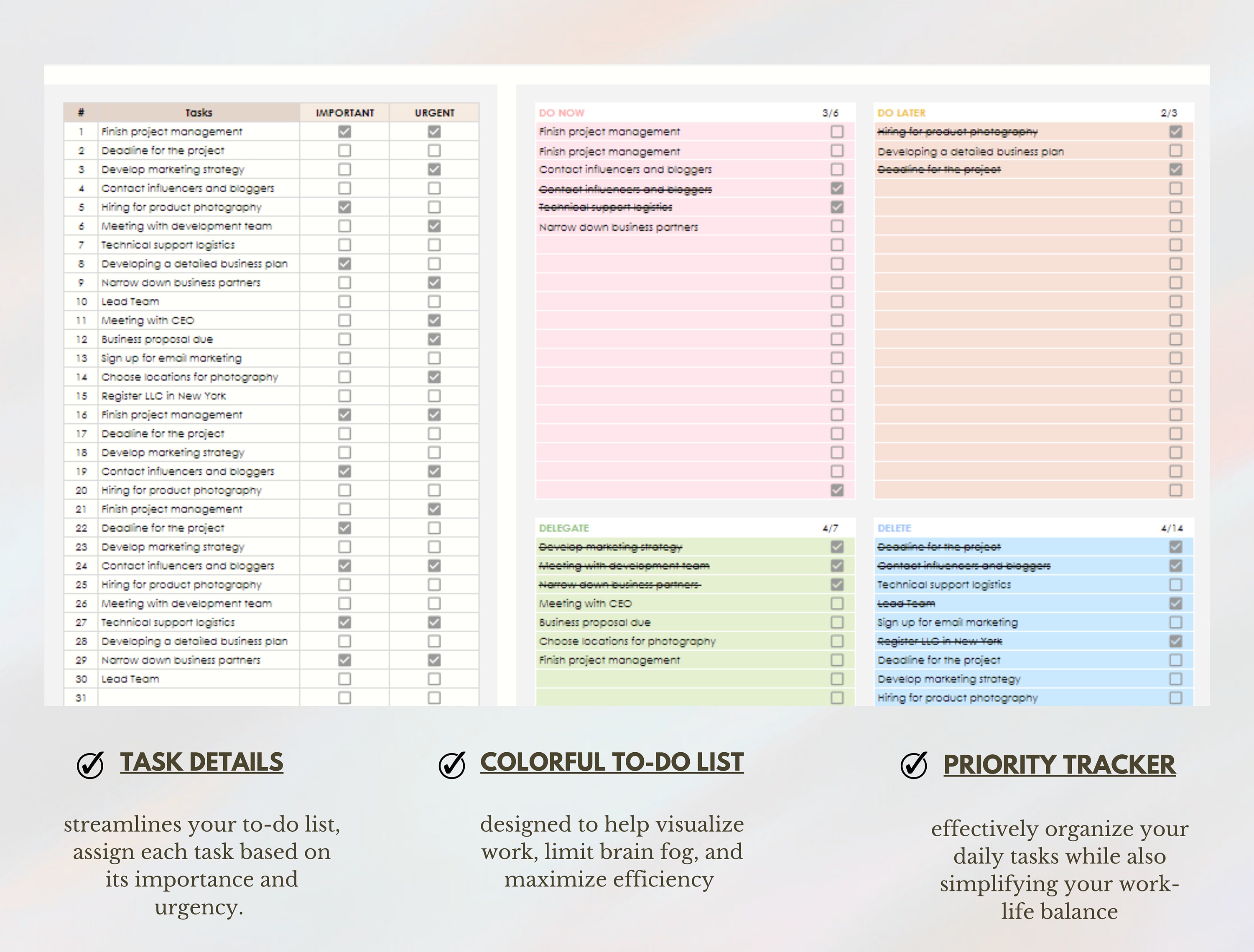 Decision Matrix Google Sheets Excel Template Daily Task Priority ...