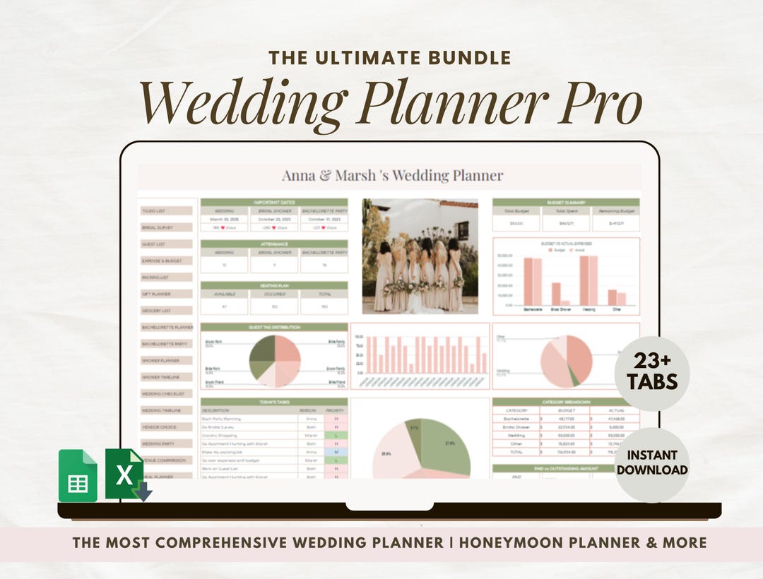 Wedding Planner Google Excel Spreadsheet Budget Tracker Wedding ...