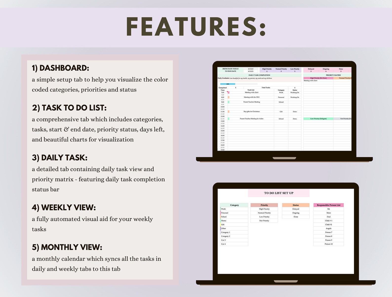 Excel to Do List Task Tracker Google Sheets Digital Daily Weekly ...
